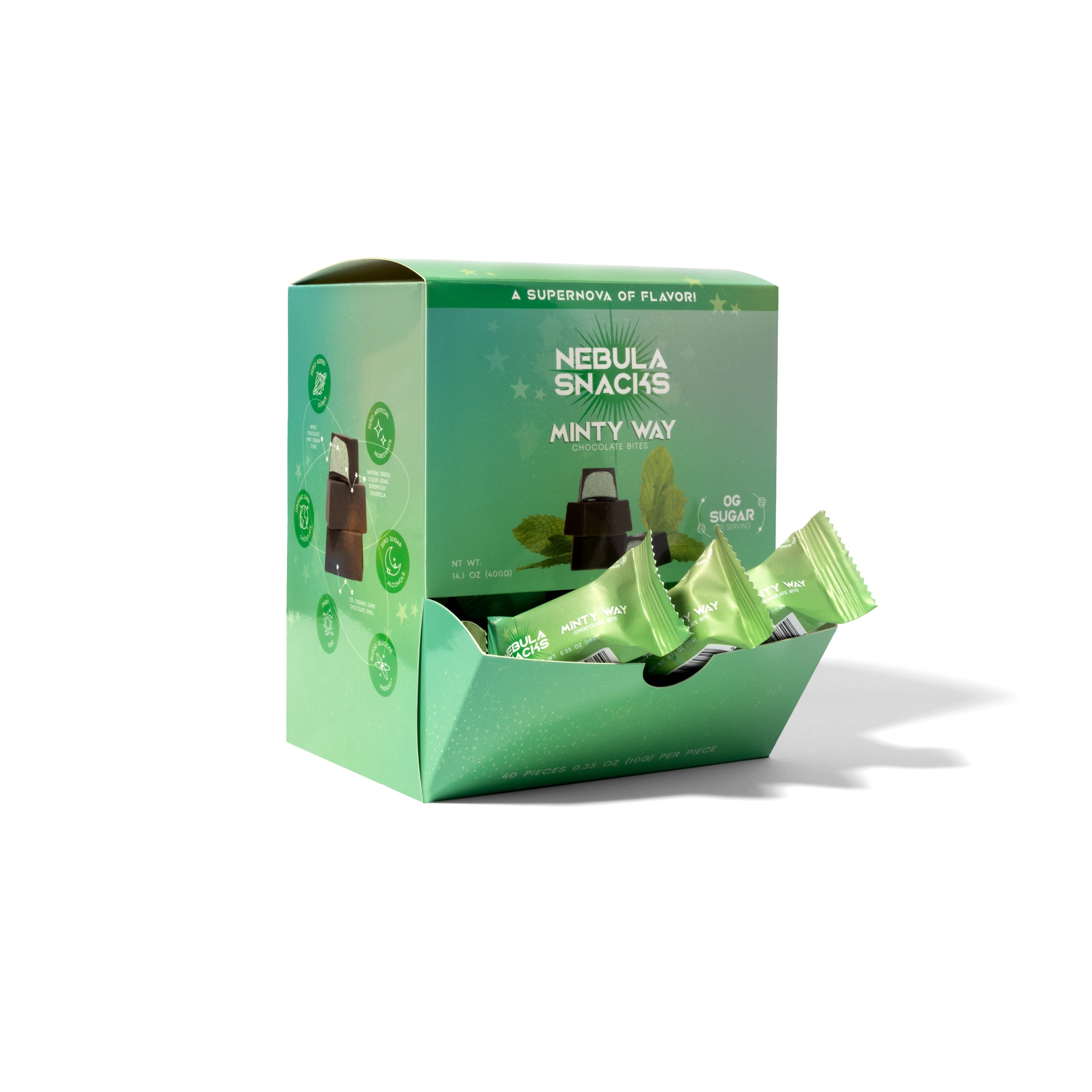 Nebula Snacks | Filled Dark Chocolate Bites; Bean-to-Bar, Zero Sugar