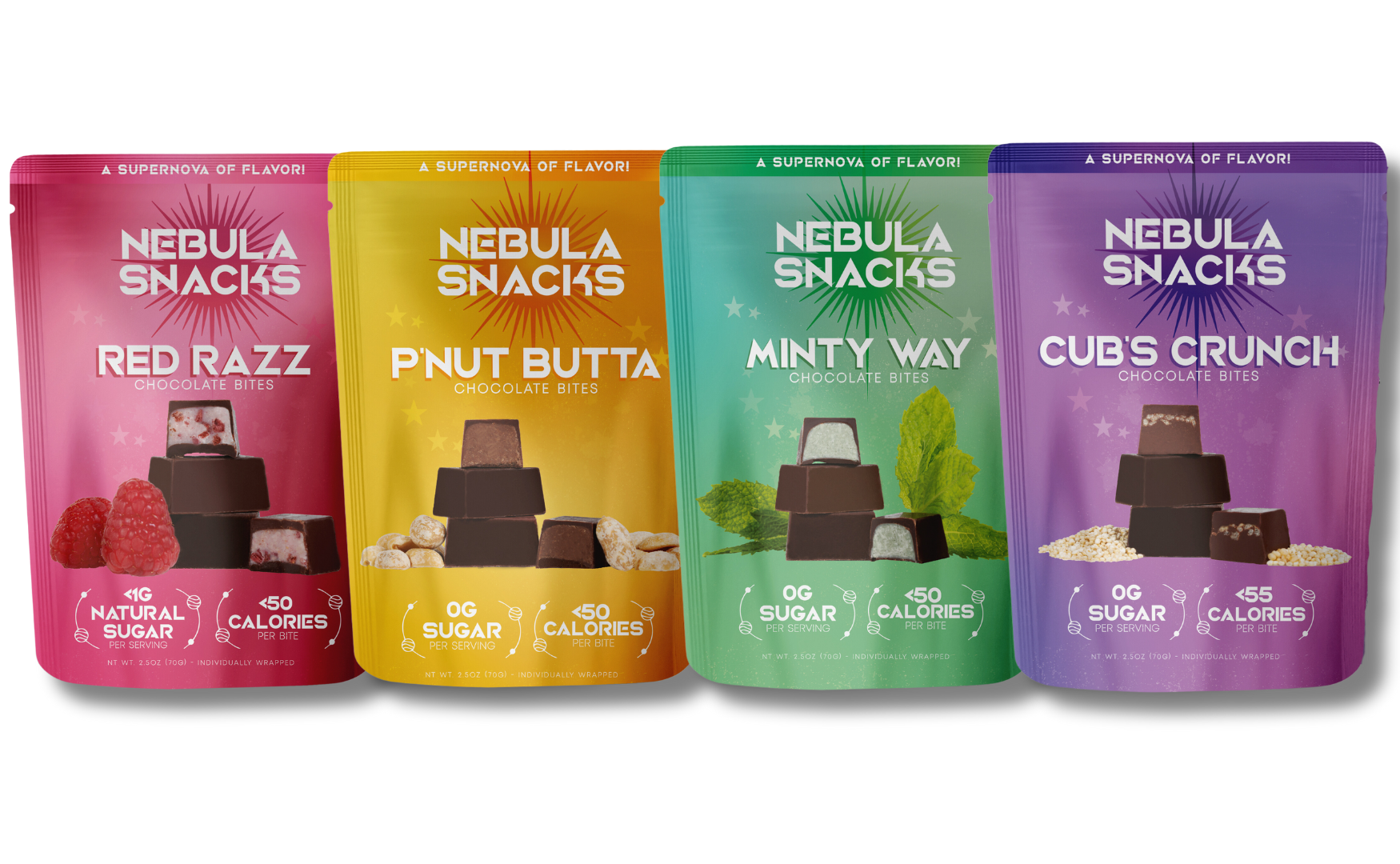 Nebula Snacks | Filled Dark Chocolate Bites; Bean-to-Bar, Zero Sugar
